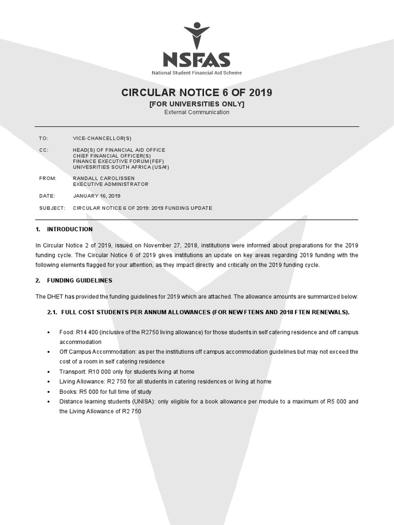 Circular Notice 6 of 2019 - 2019 Funding Update | PDF
