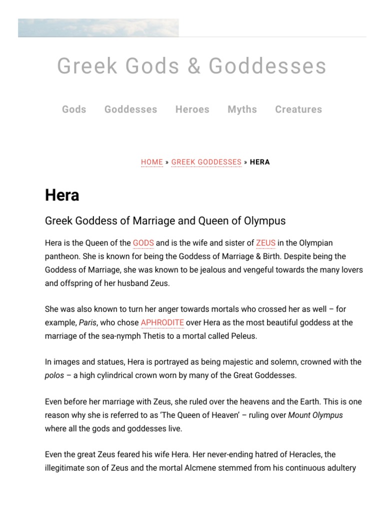Hera - Facts and Information On Greek Goddess Hera | PDF | Hera | Zeus