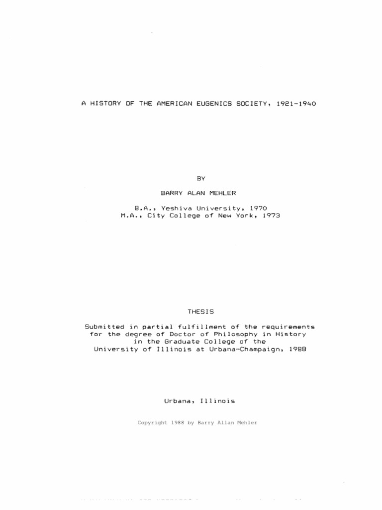 Mehler, Barry Alan - A History of The American Eugenics Society, 1921 ...