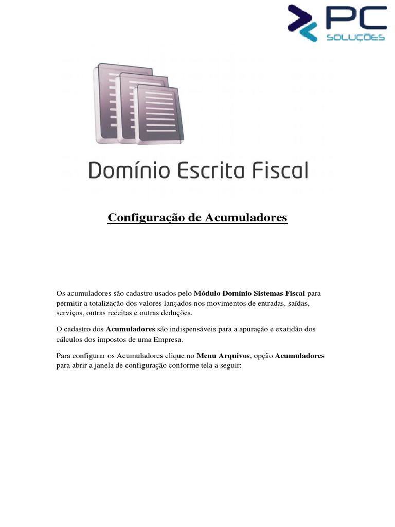 Fiscal - Configuração de Acumuladores | PDF | Opção (finanças) | Impostos