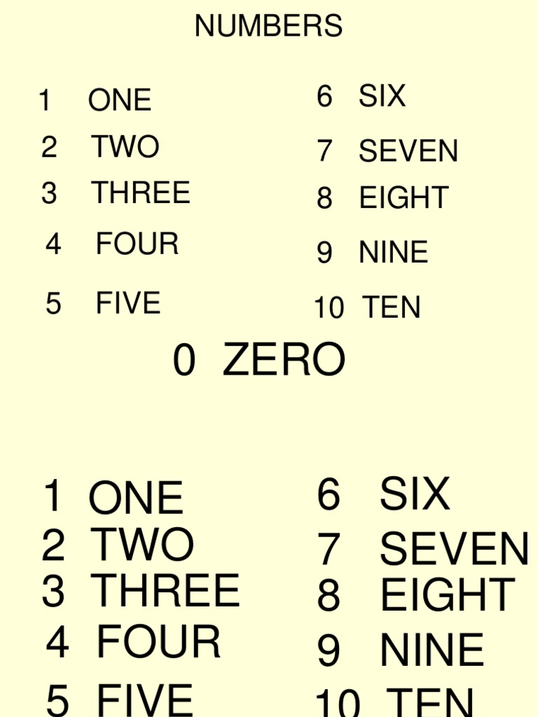 Numbers 1 ONE 2 Two 3 Three 4 Four 5 Five 6 Six 7 Seven 8 Eight | PDF