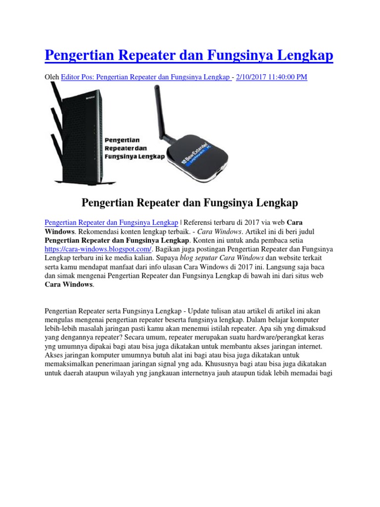 Pengertian Repeater Dan Fungsinya Lengkap1 | PDF | Griya & Taman | Komputer