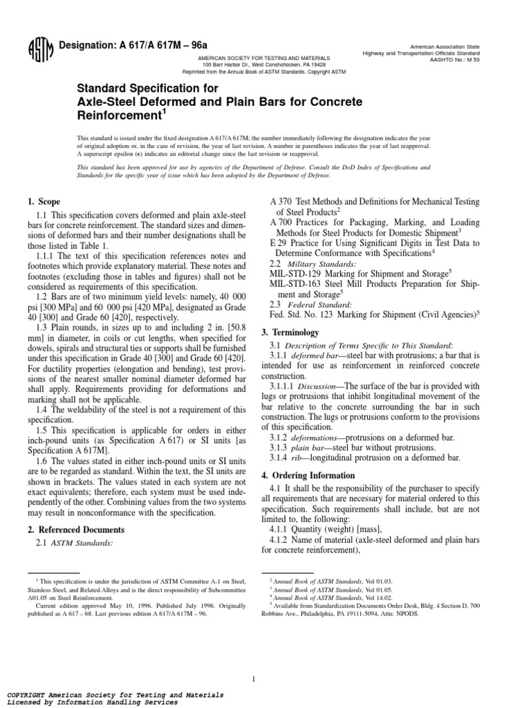 Astm - A617 | PDF | Yield (Engineering) | Ultimate Tensile Strength