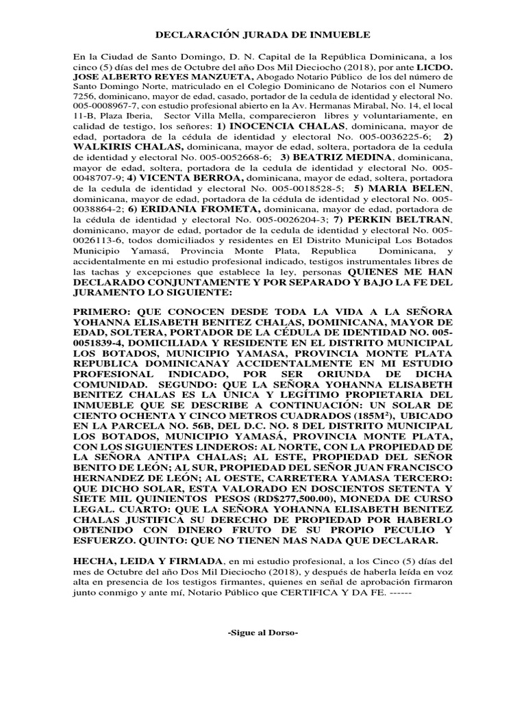 Declaracion Jurada de Inmueble | PDF | República Dominicana