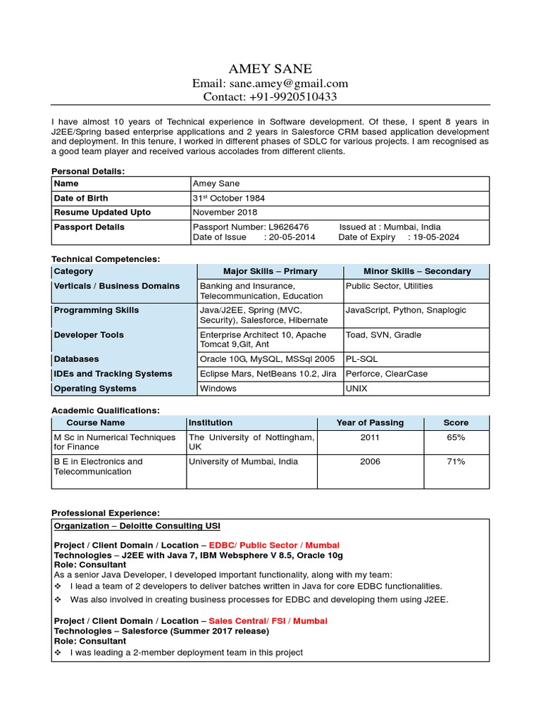 Amey Sane CV | PDF | Java Platform | Cisco Certifications