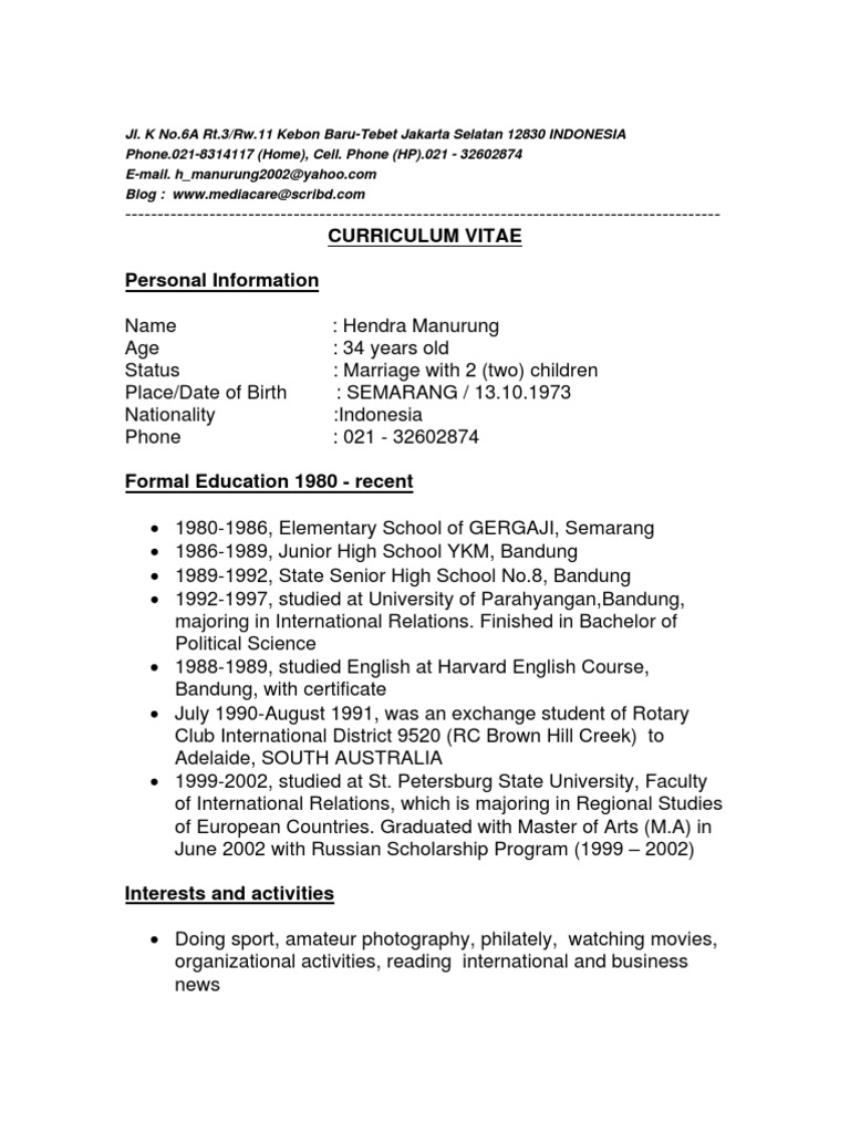 Profile of Hendra Manurung | PDF | Jakarta | Indonesia