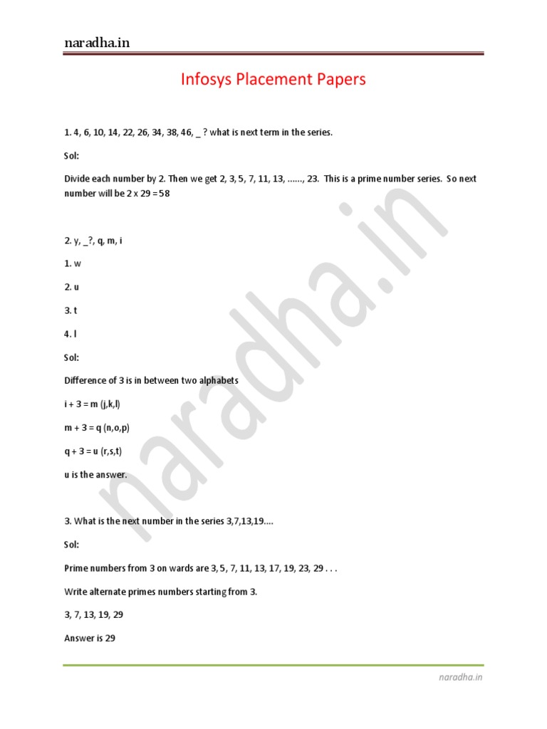 Infosys Placement Papers 3 2019 | PDF | Mathematical Concepts | Teaching Mathematics