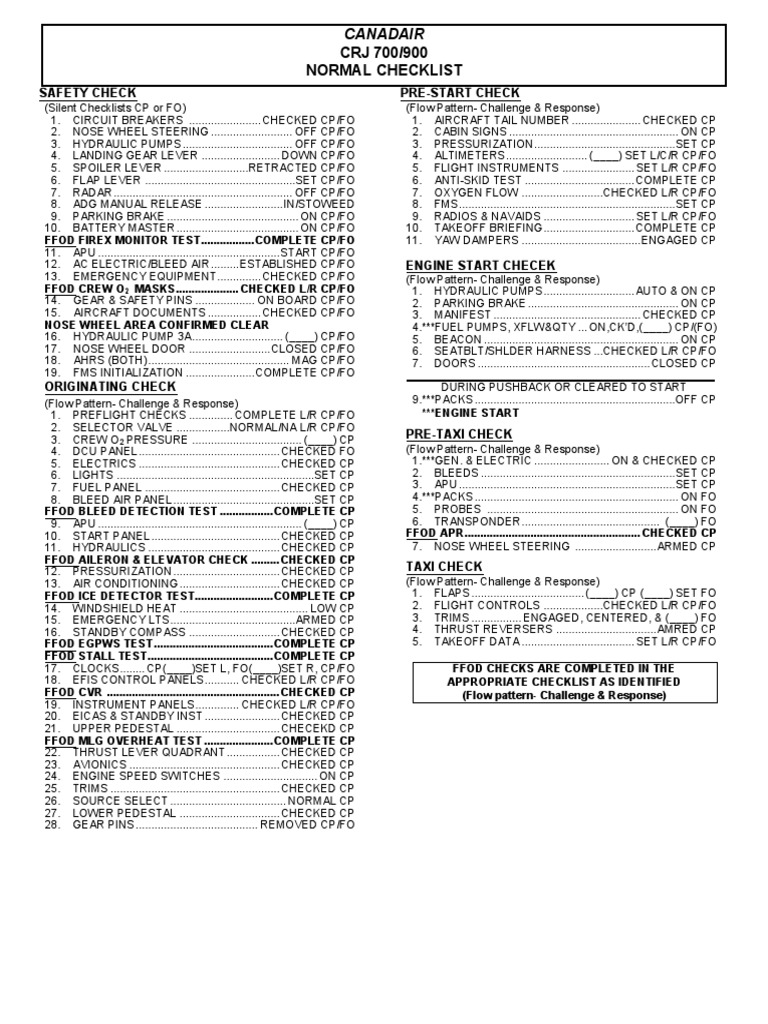 CRJ Checklist | PDF | Landing Gear | Vehicle Parts