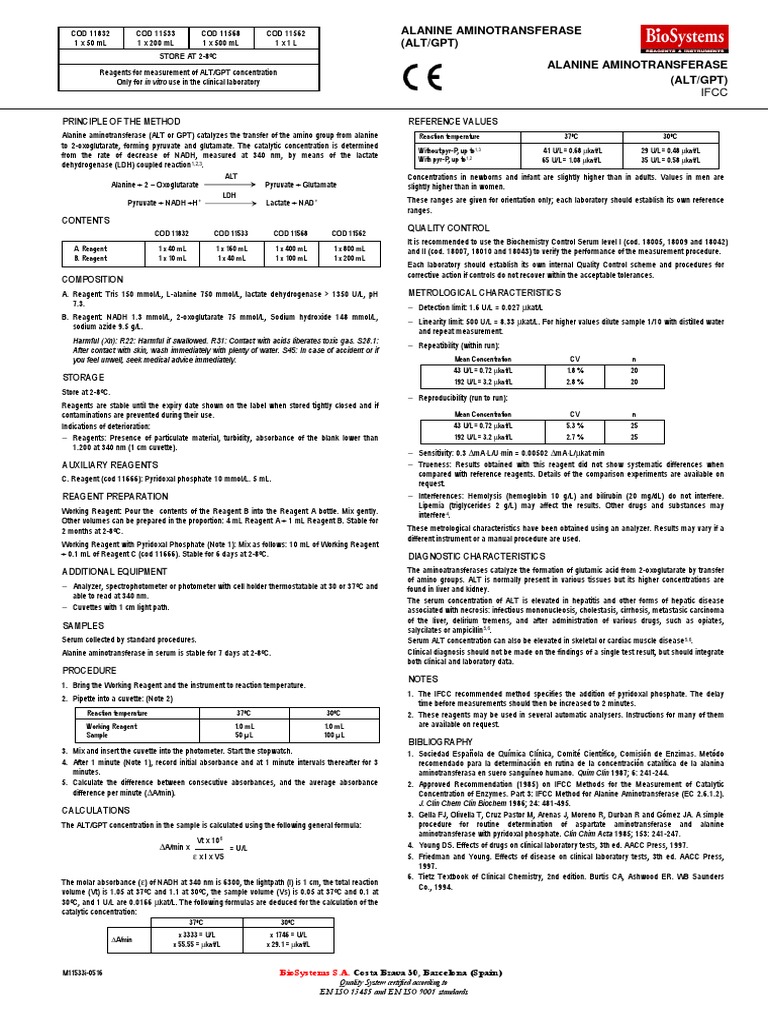 Alanine Aminotransferase (Alt-Gpt) | PDF | Alanine Transaminase | Alanine
