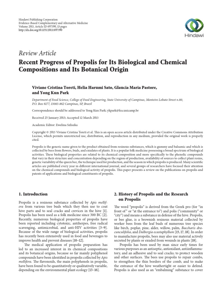 Review Article: Recent Progress of Propolis For Its Biological and Chemical Compositions and Its ...