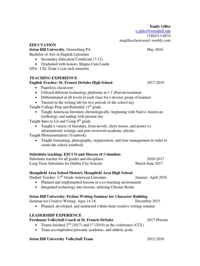 Resume 2018 | PDF | Teachers | Behavior Modification