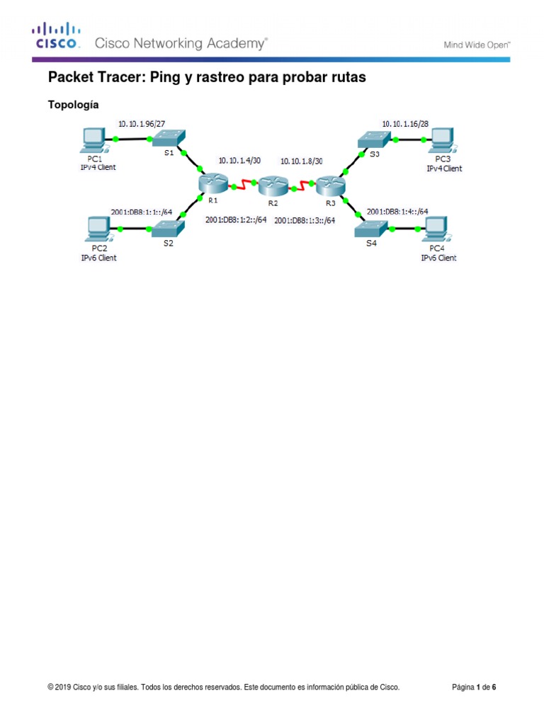 Packet Tracer: Ping y rastreo para probar rutas: Topología | Dirección ...