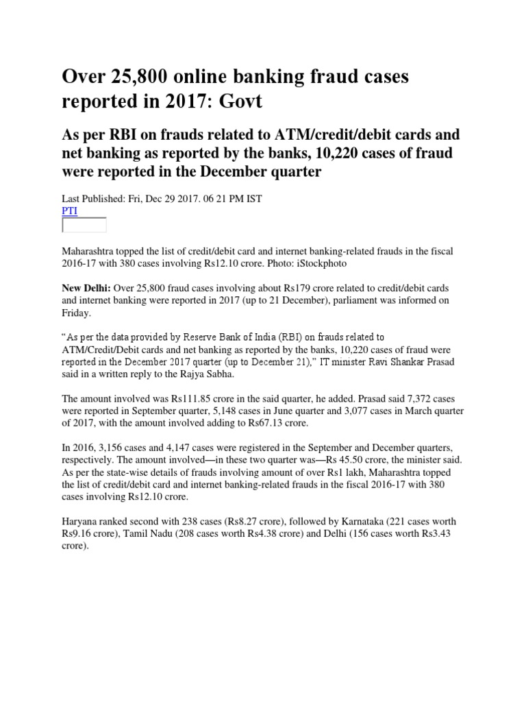 Over 25,800 Online Banking Fraud Cases Reported in 2017: Govt | PDF ...