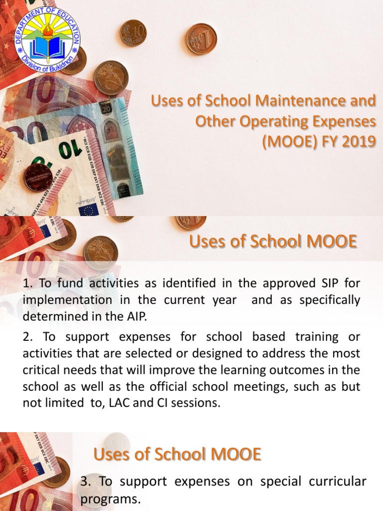 Uses of School MOOE 2019 v2 | PDF | Bookkeeping | Behavior Modification