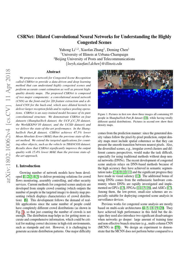 Csrnet: Dilated Convolutional Neural Networks For Understanding The Highly Congested Scenes ...