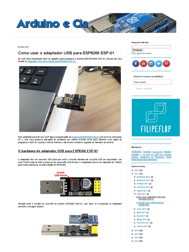 Como Usar o Adaptador USB para ESP8266 ESP-01 - Arduino e CIA | PDF | Arduino | Rede sem fio