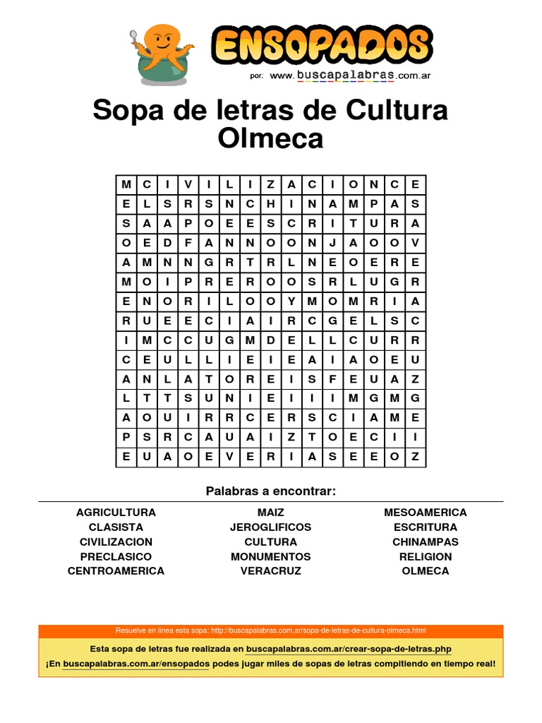 Sopa de letras sobre la cultura olmeca en Mesoamérica | PDF