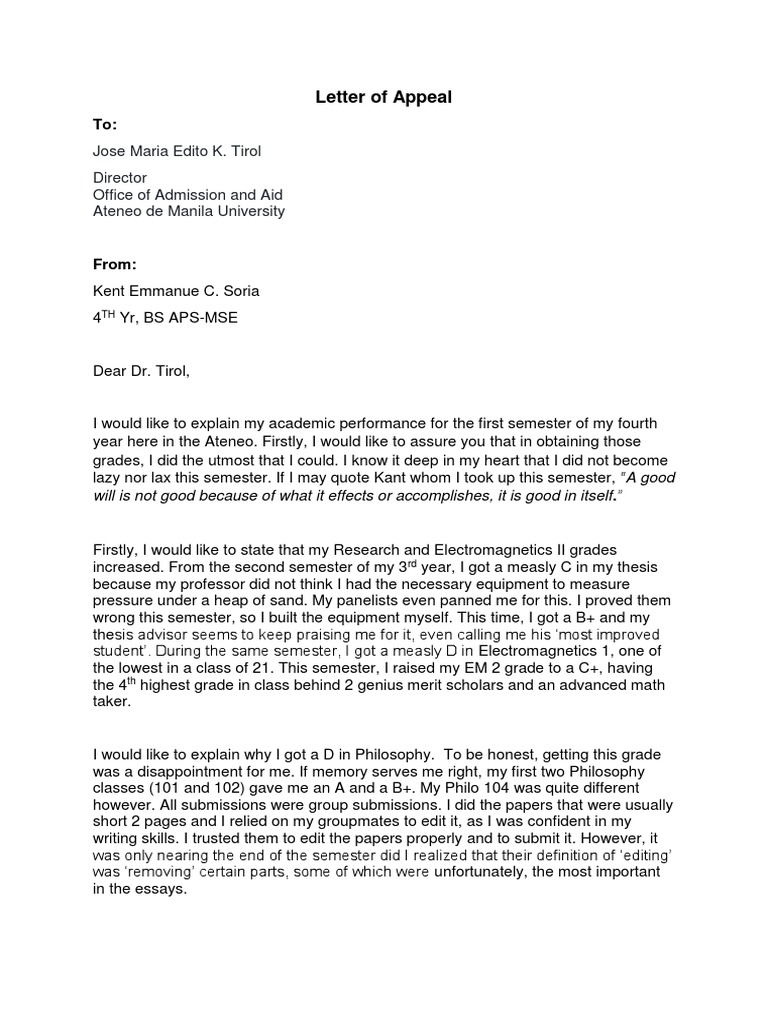 Sample Appeal Letter | PDF | Cognition