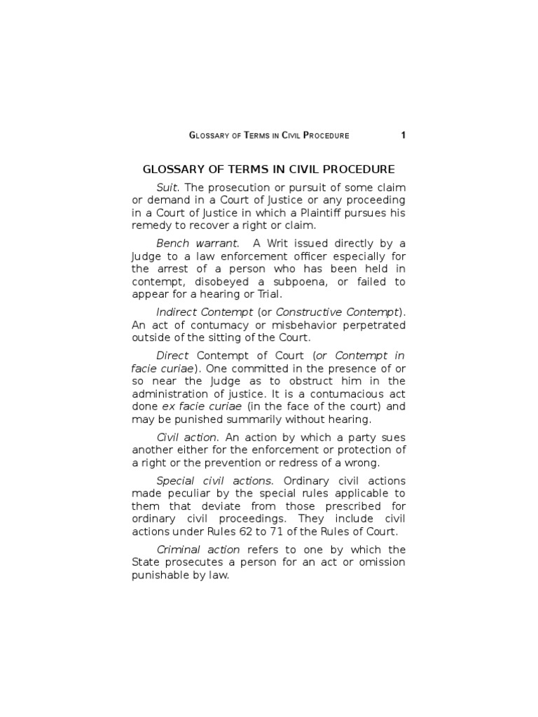 Civil Procedure Terms Explained | PDF | Discovery (Law) | Pleading