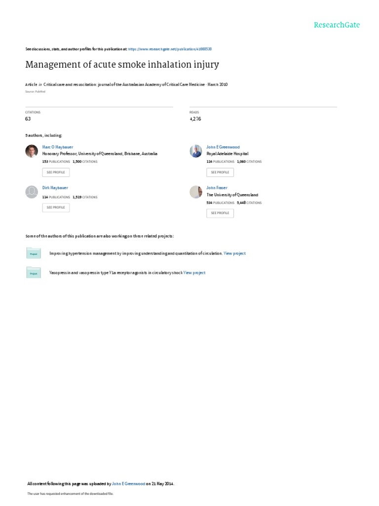 Management of Acute Smoke Inhalation Injury: Article | PDF | Hypoxia ...