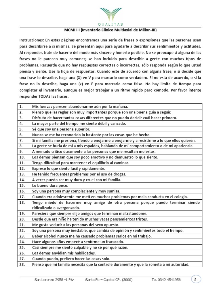 MCMI III Cuadernillo y Hoja de Respuesta | PDF | Sicología