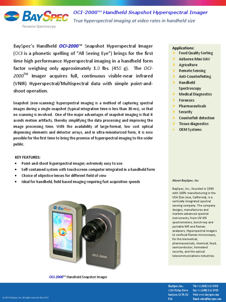 BaySpec-OCI-2000 Handheld Snapshot Hyperspectral Imager | PDF | Optics | Electromagnetic Radiation