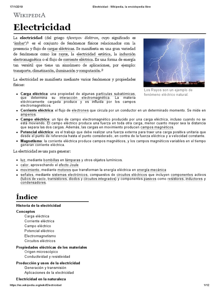 Electricidad - Wikipedia, La Enciclopedia Libre | Carga eléctrica ...