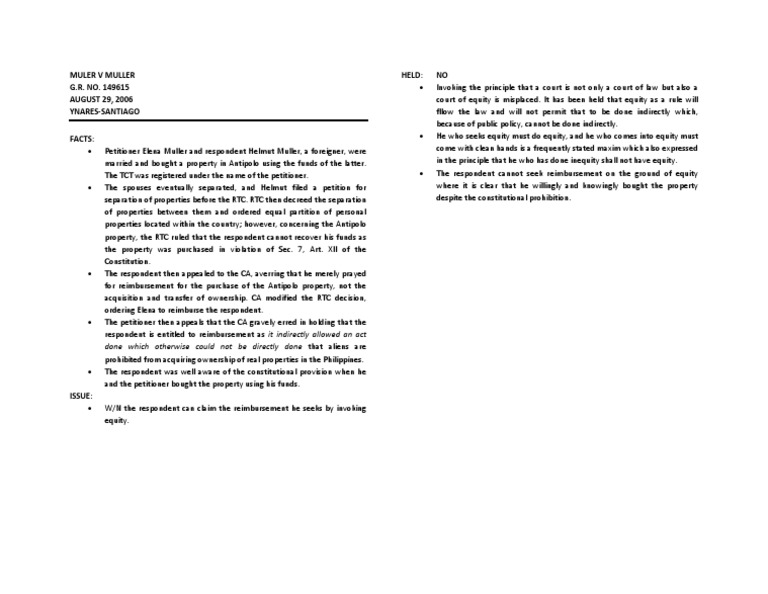 Muller V Muller | PDF | Equity (Law) | Property