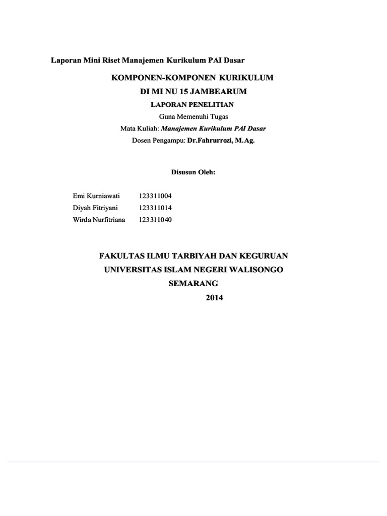 Contoh Laporan Mini Riset | PDF