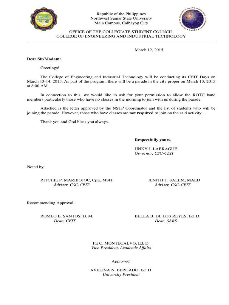 Excuse Letter Rotc Band | PDF