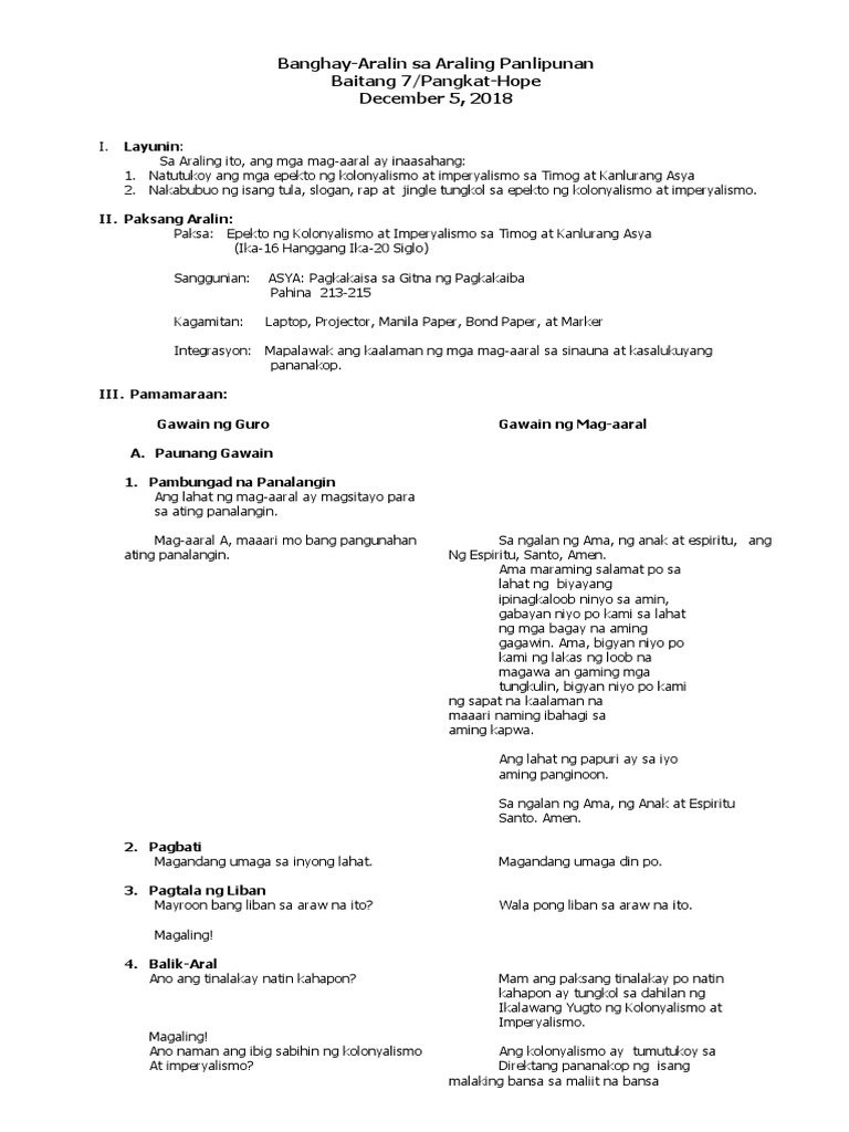 Ap7 Observation Lesson Plan Dec 4,2018 q3 | PDF