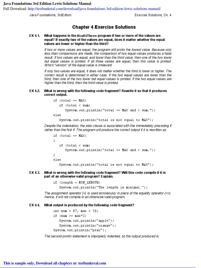 Java Foundations 3rd Edition Lewis Solutions Manual | PDF