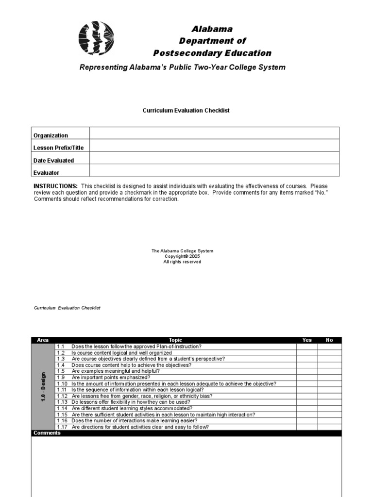 Lesson Evaluation Checklist | PDF | Curriculum | Test (Assessment)