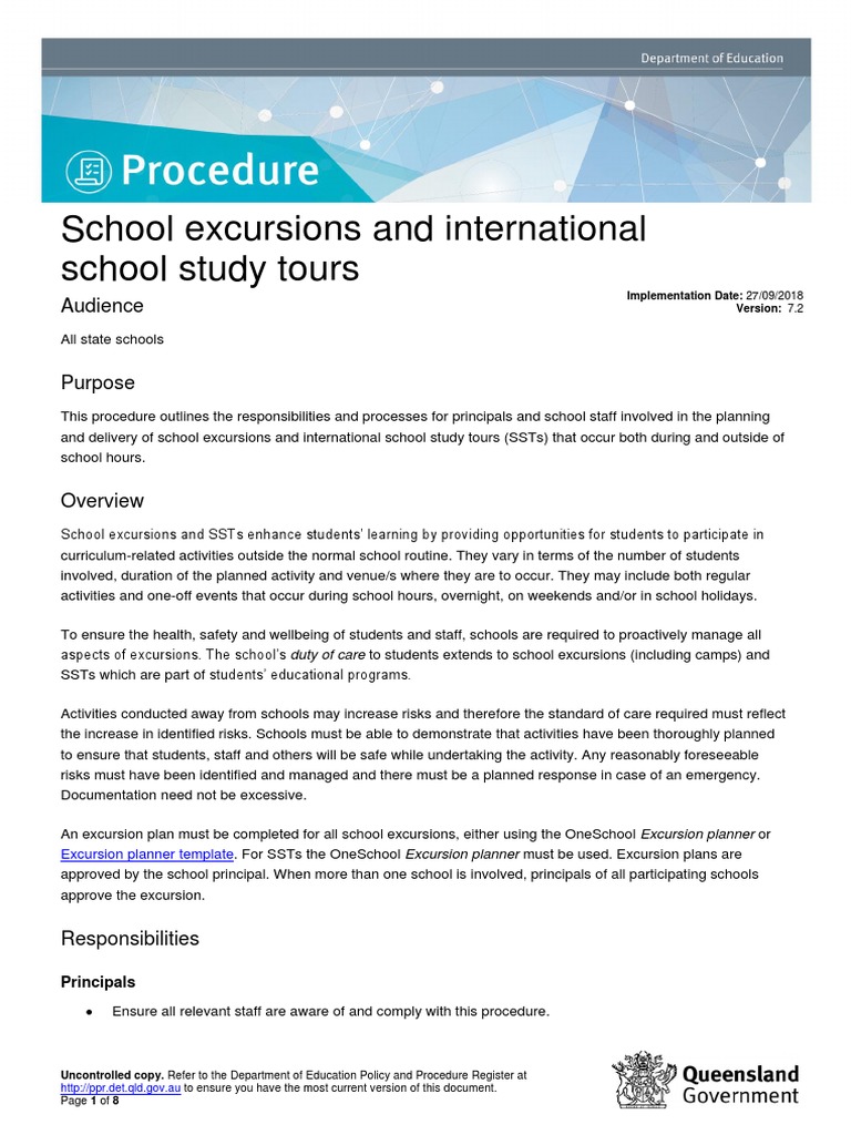 School Excursion Procedures | PDF | Occupational Safety And Health ...