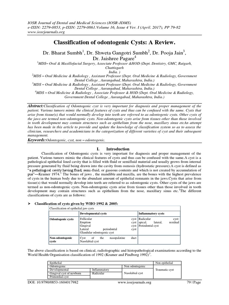 Classification of Odontogenic Cysts: A Review | PDF | Anatomy | Dentistry