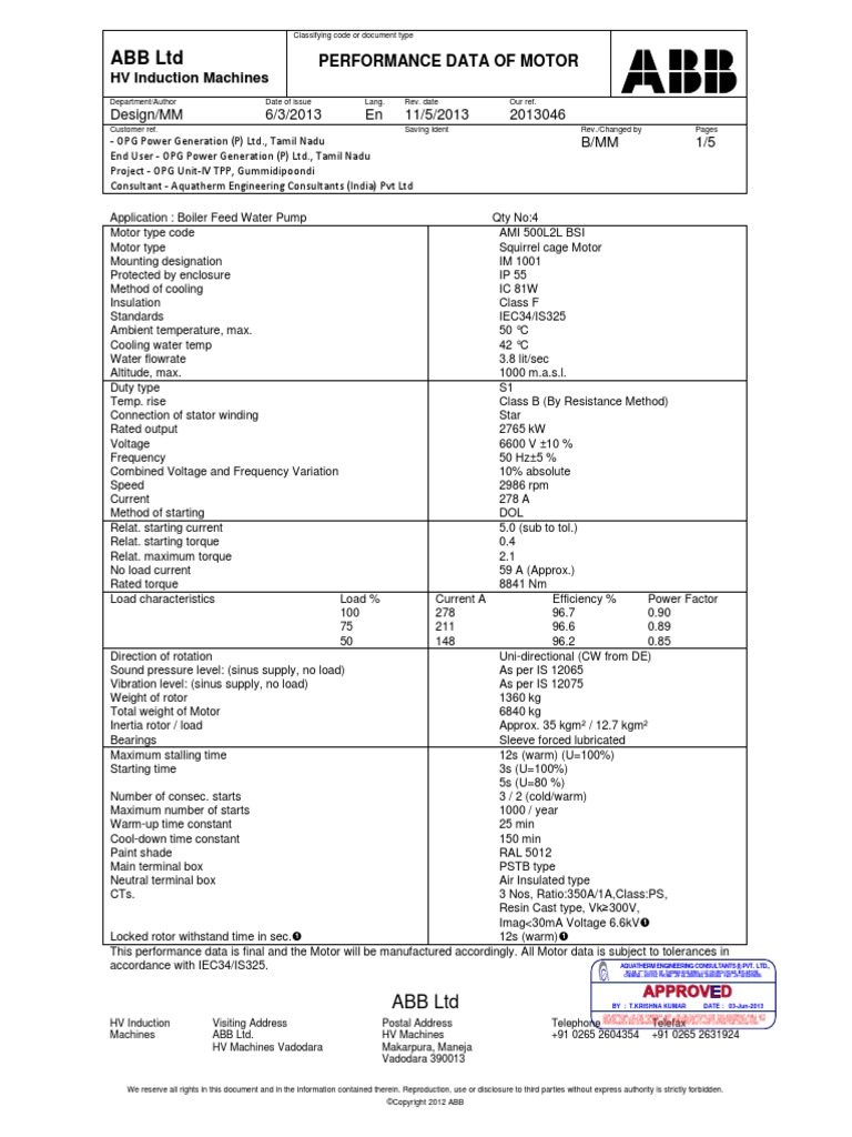 Abb HT Motor Data | Download Free PDF | Electricity | Physical Quantities