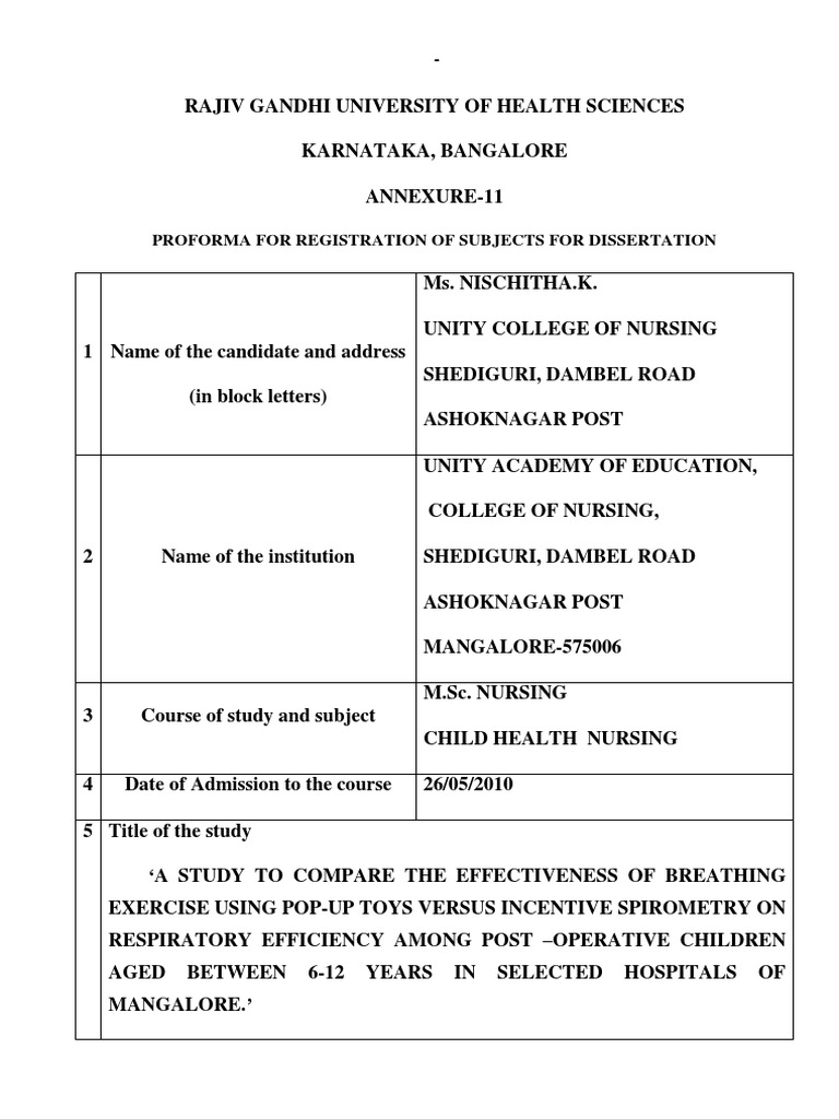 Proforma For Registration of Subjects For Dissertation | PDF | Surgery | Lung