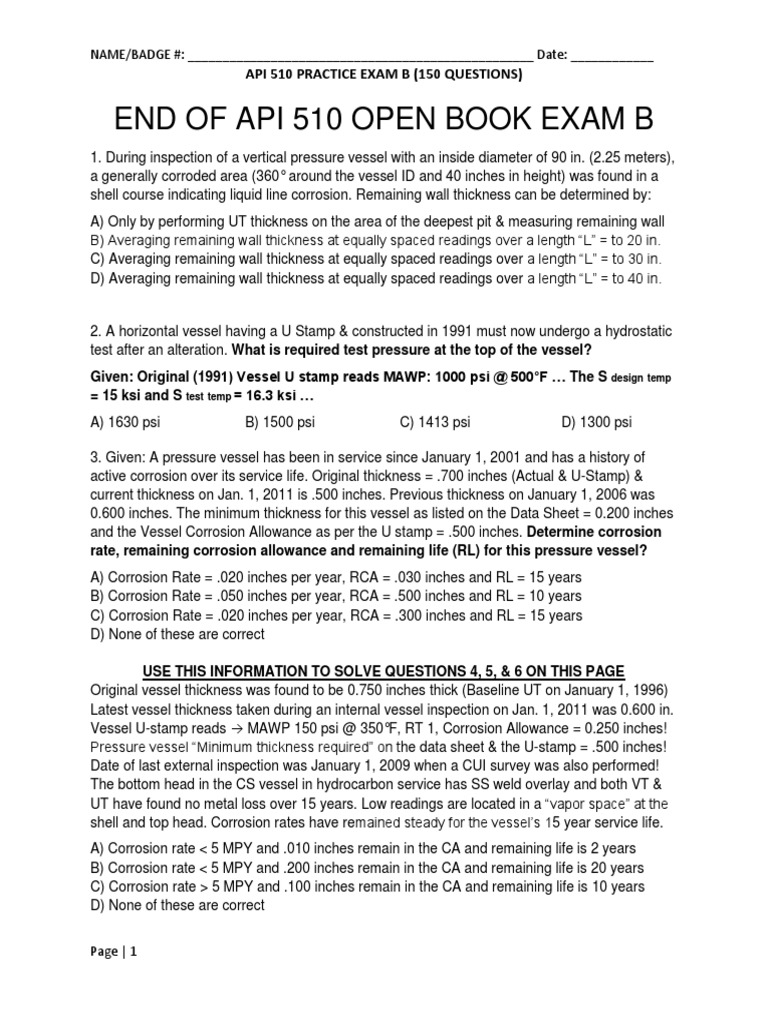 API 510 Practice Exam B Questions | PDF | Nondestructive Testing | Welding