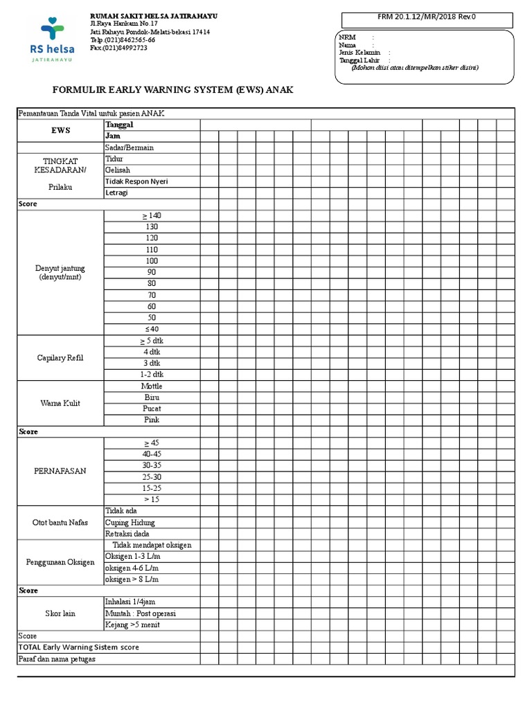 Formulir EWS untuk Anak dan Bayi | PDF