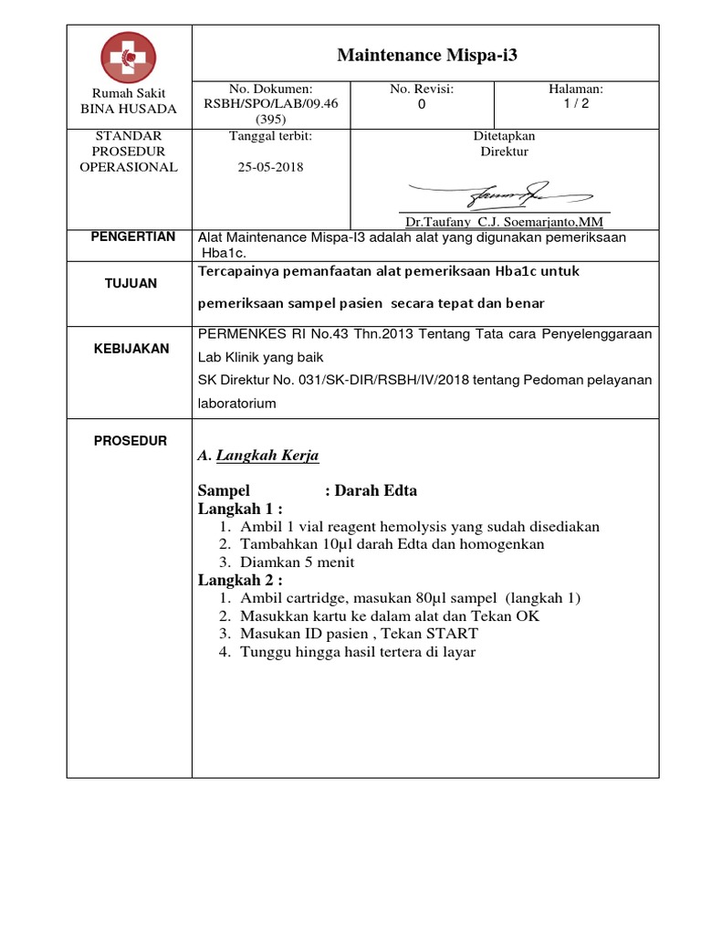 Sop HBA1C Maintenance Mispa-I3 | PDF