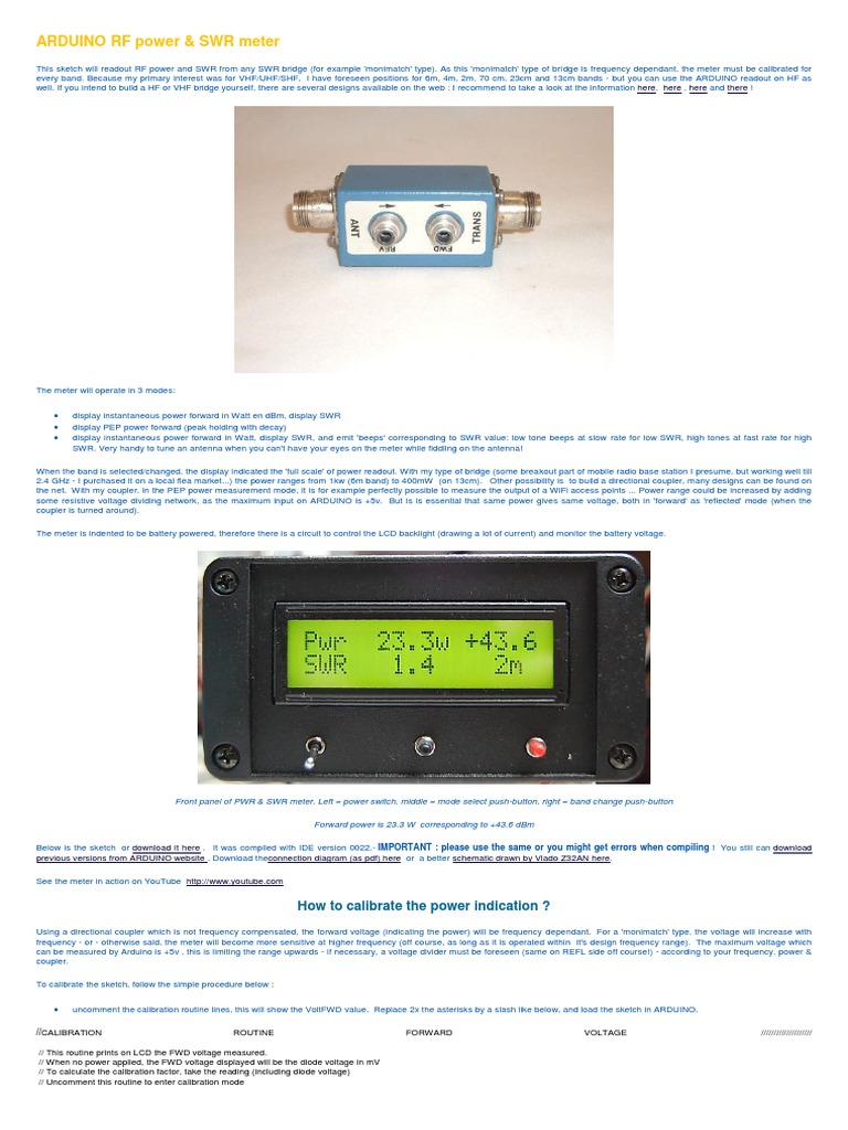 Arduino Rf Power And Swr Meter How To Calibrate The Power Indication