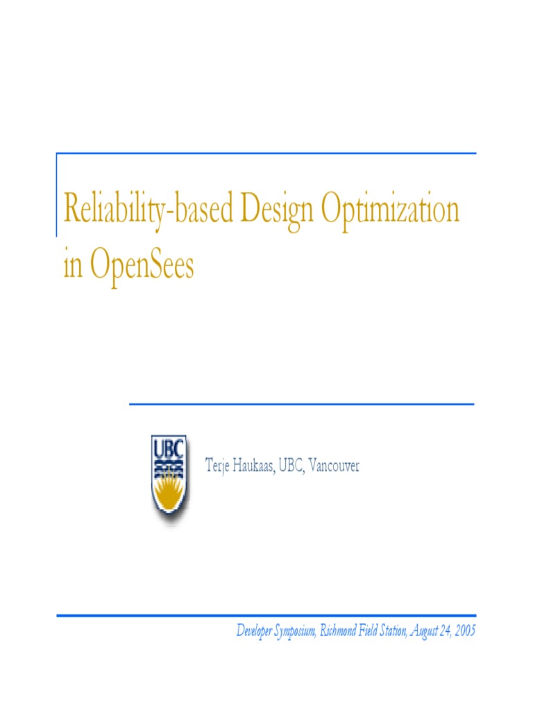 Reliability-Based Design Optimization in Opensees: Terje Haukaas, Ubc, Vancouver | PDF ...