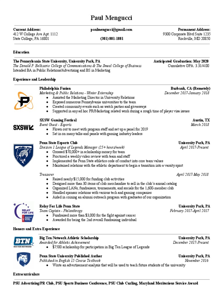 Paul Mengucci's Marketing Resume | PDF | Pennsylvania State University ...