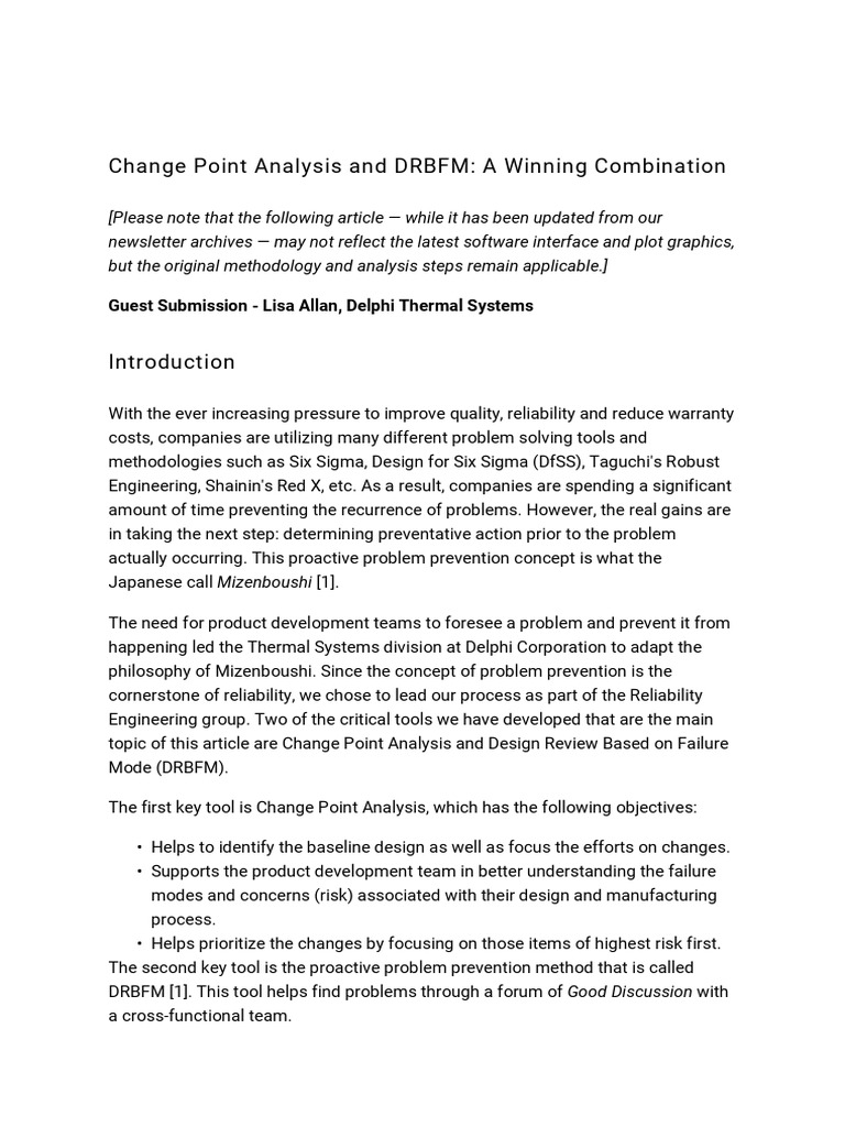 Change Point Analysis and DRBFM: A Winning Combination | PDF | Design ...