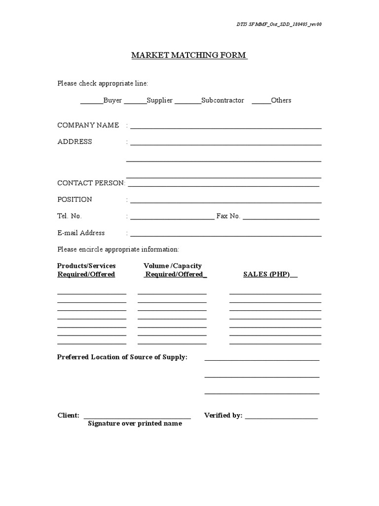 Market Matching Form: DTI5 SF MMF - Out - SDD - 180405 - Rev00 | PDF
