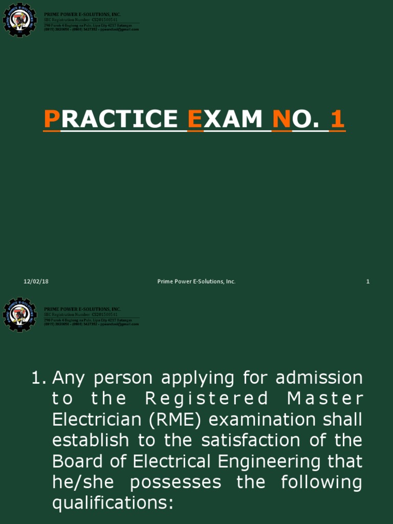 RME Exam Practice Questions and Requirements | PDF | Electrician | Test ...