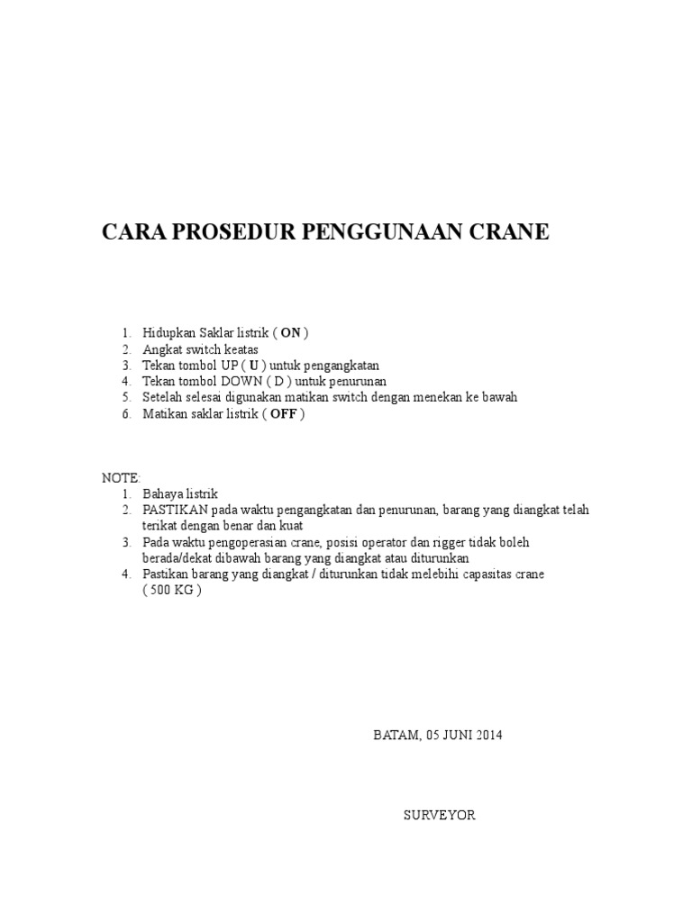 Cara Prosedur Penggunaan Crane | PDF