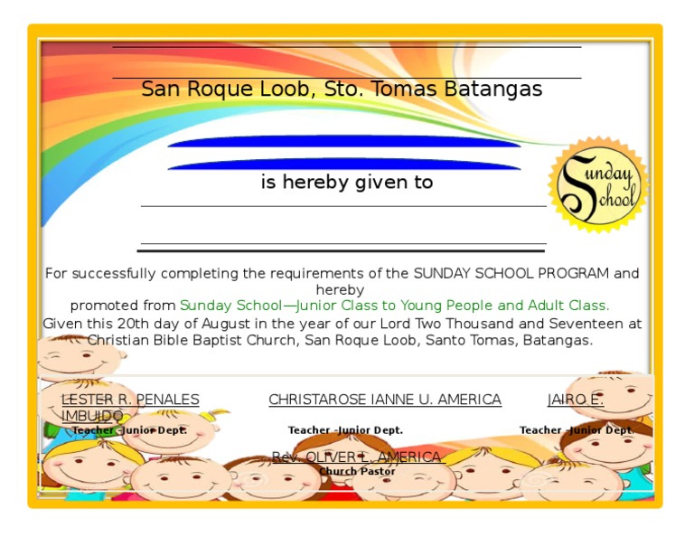 Certificate of Promotion Sunday School | PDF