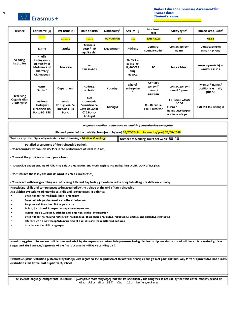 Higher Education Traineeship Agreement | PDF | Higher Education | Evaluation