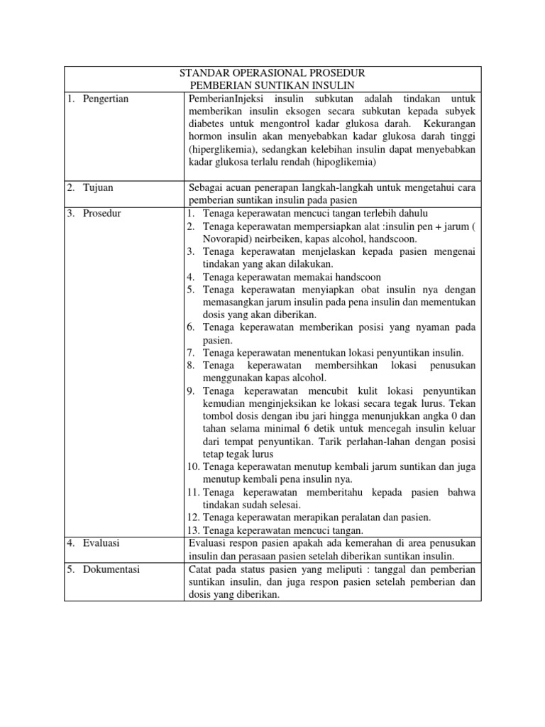 SOP Pemberian Suntikan Insulin KMB II | PDF
